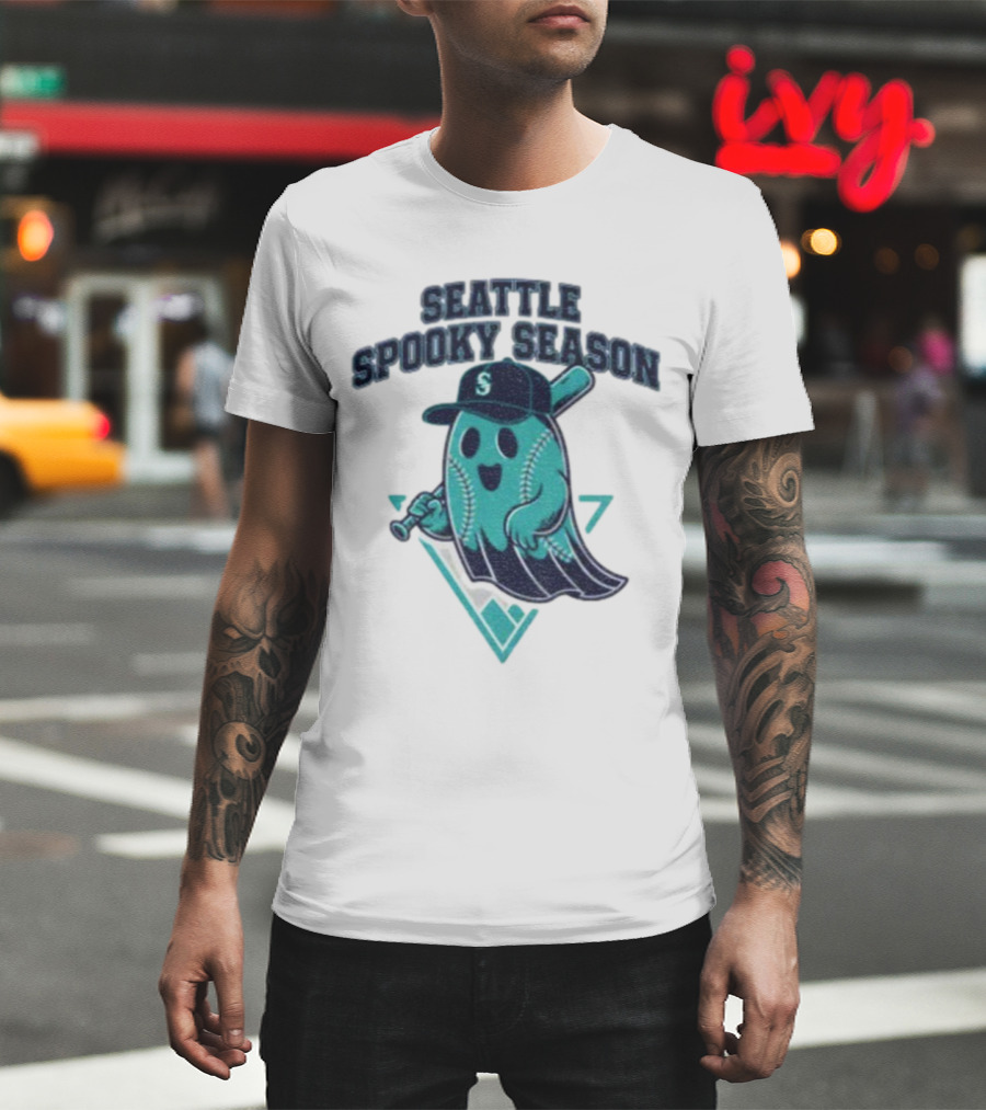 Seattle Mariners Spooky Season Ghost Halloween Baseball T-Shirt