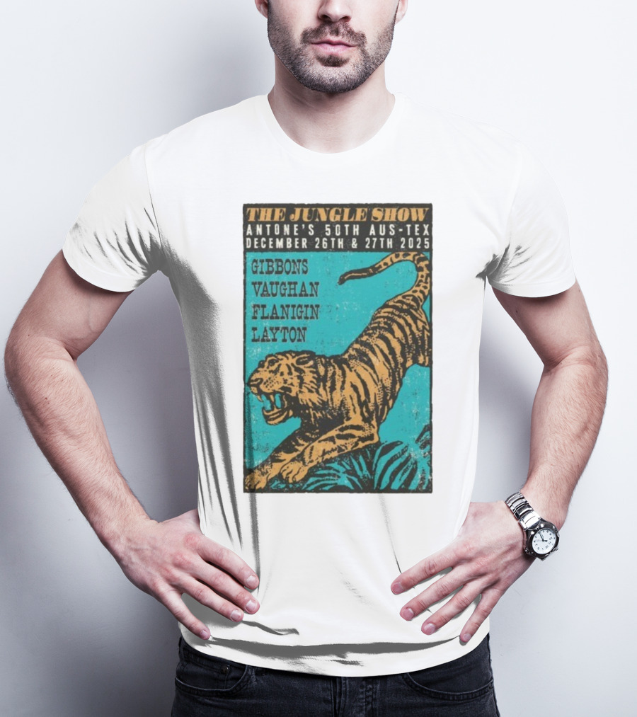 The Jungle Show Antone’s 50th Aus-Tex December 26-27 2025 Gibbons Vaughan Flanigin Layton Tiger T-Shirt