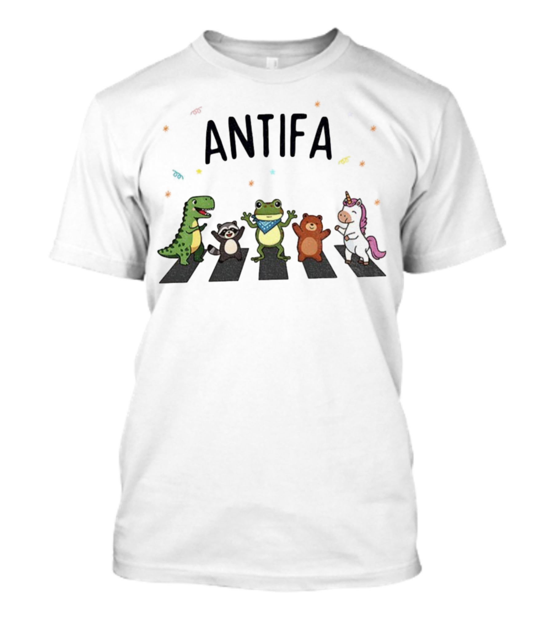 Antifa Frog Dinosaur Raccoon Unicorn Abbey Road Protest T-Shirt