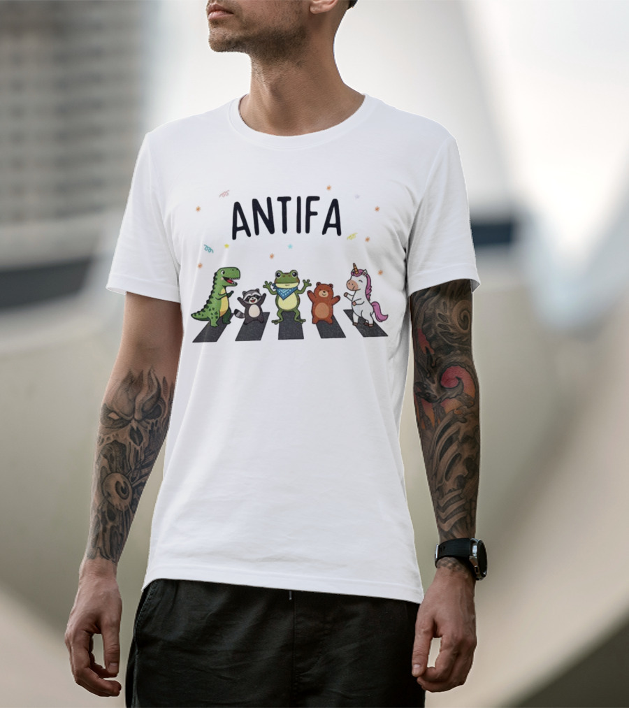 Antifa Frog Dinosaur Raccoon Unicorn Abbey Road Protest T-Shirt