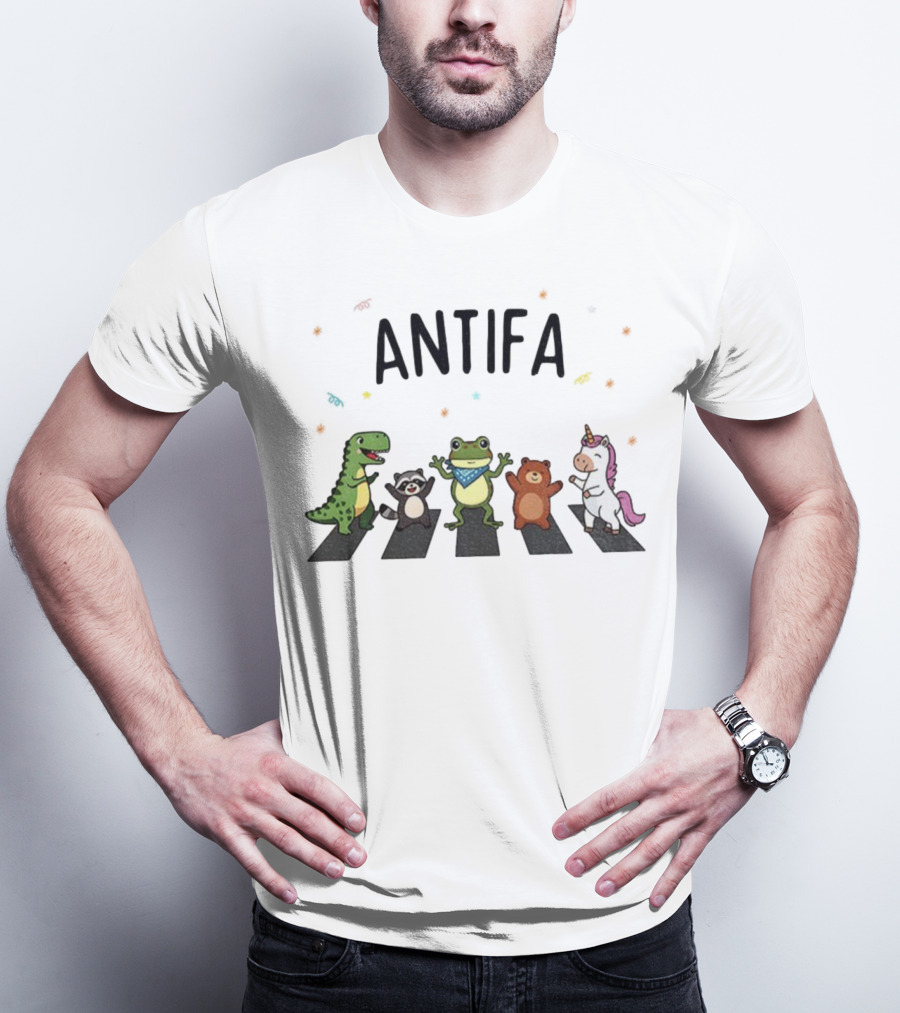 Antifa Frog Dinosaur Raccoon Unicorn Abbey Road Protest T-Shirt