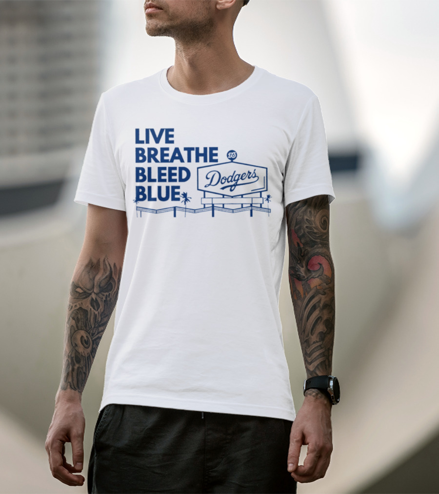 Live Breathe Bleed Blue Dodgers Logo Palm Trees T-Shirt