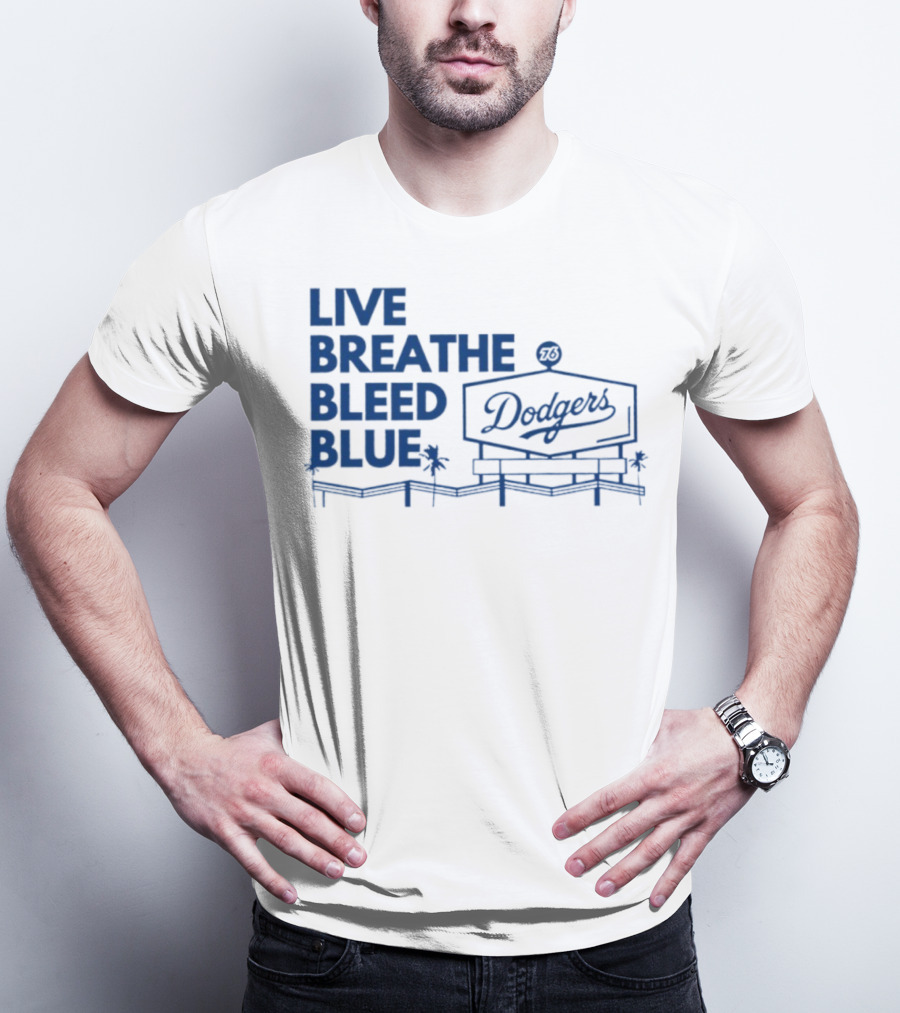 Live Breathe Bleed Blue Dodgers Logo Palm Trees T-Shirt