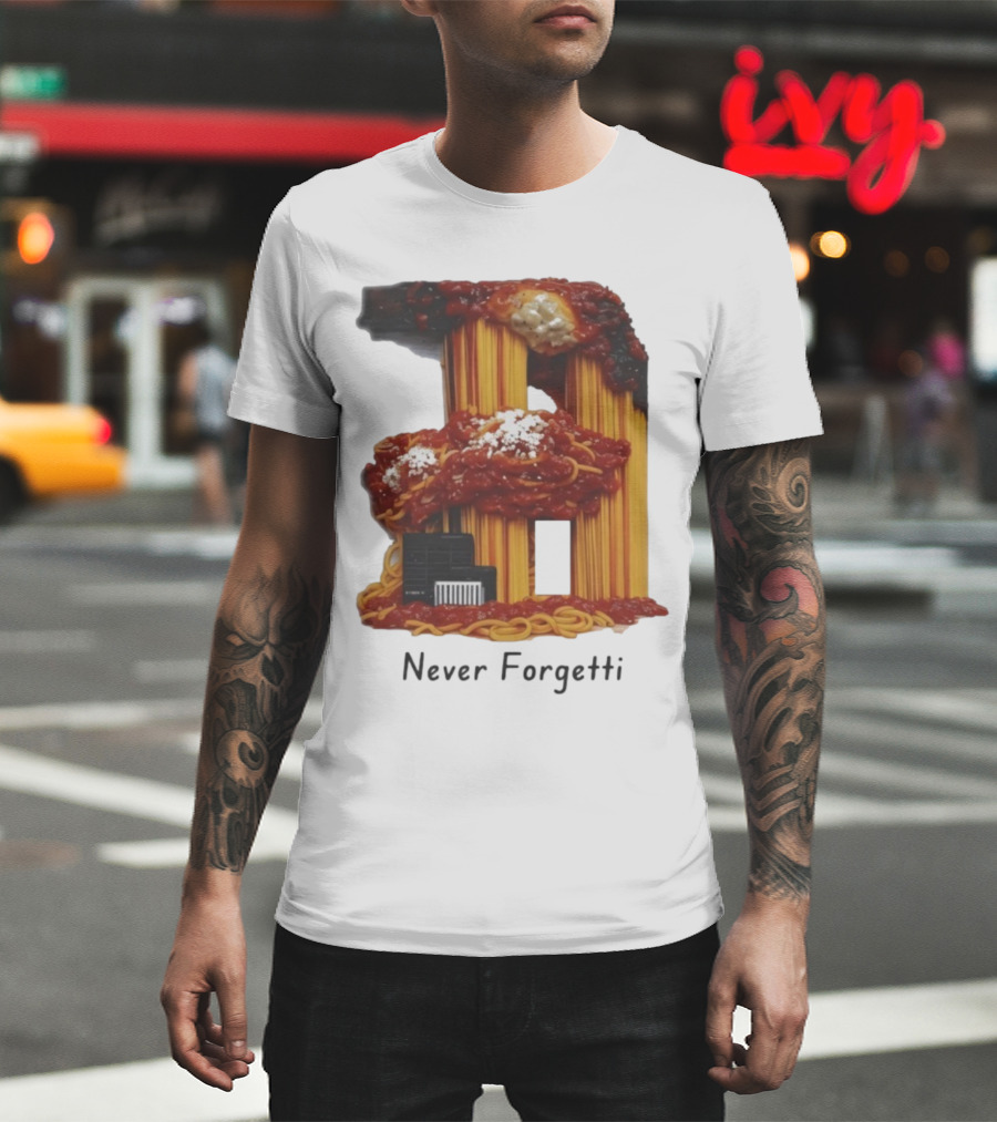 Never Forgetti Spaghetti 9/11 Memory Loss Awareness T-Shirt