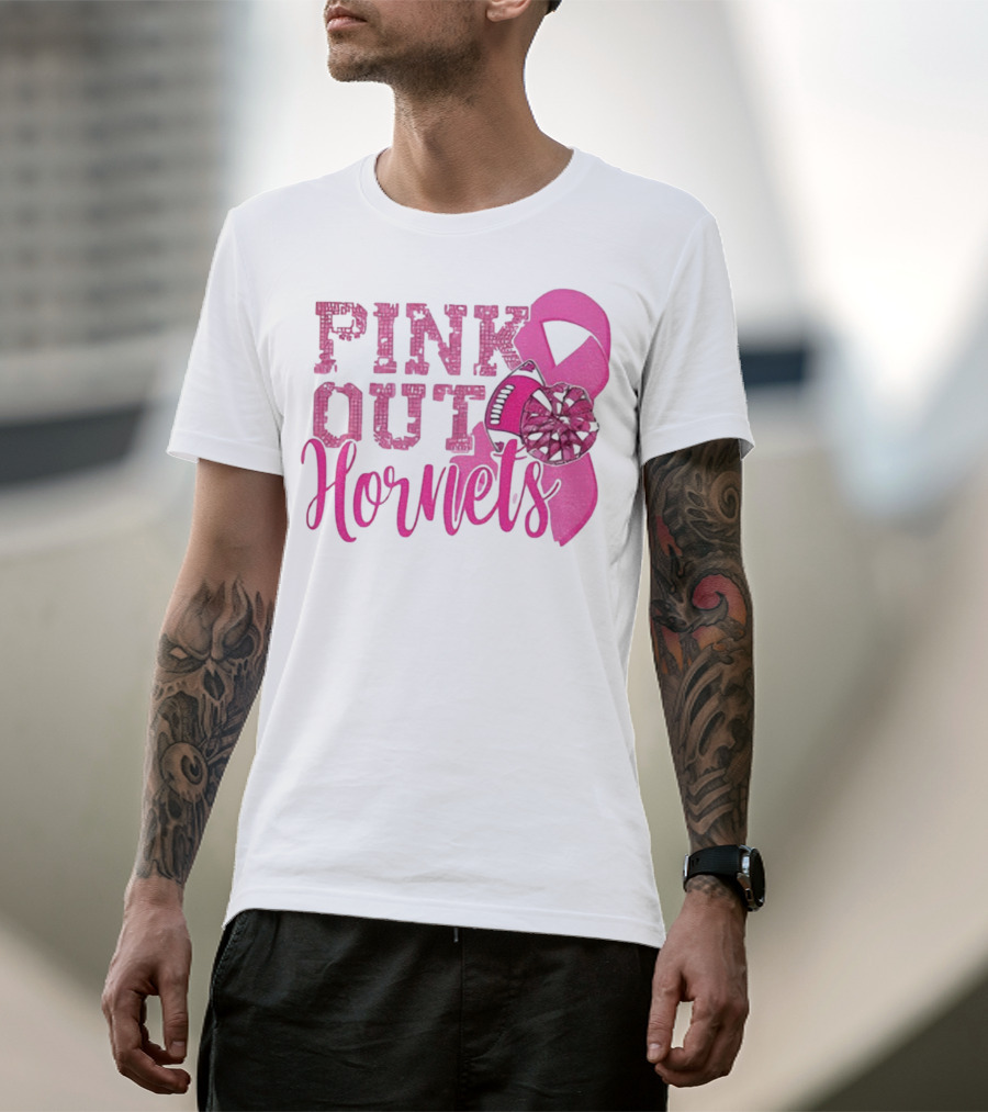 Pink Out Hornets New Orleans Hornets 2025 Football Ribbon Pom لص博 T-Shirt