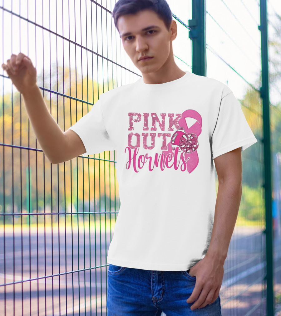 Pink Out Hornets New Orleans Hornets 2025 Football Ribbon Pom لص博 T-Shirt