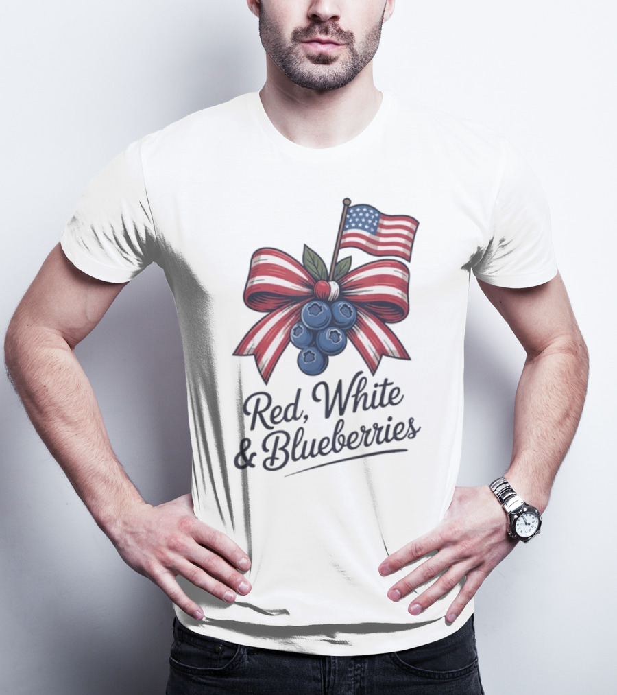 Red White Blueberries American Flag Bow T-Shirt