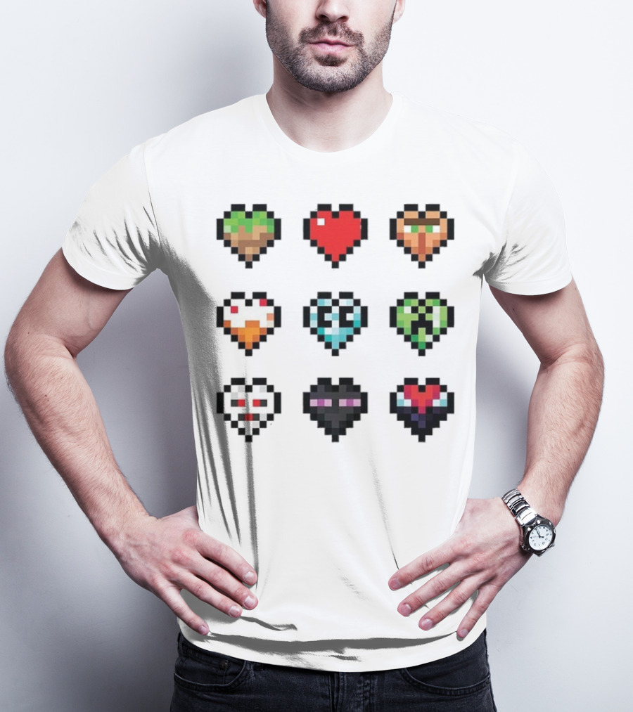 Pixelated Craftee’s Hearts Icons Collection T-Shirt
