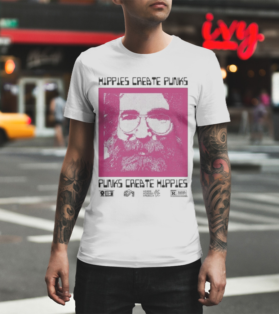 Hippies Create Punks Punks Create Hippies Heads Iconic Beard Glare T-Shirt