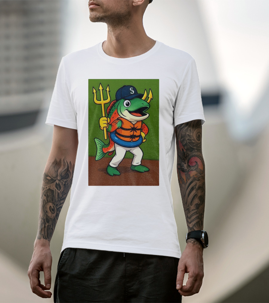 Seattle Mariners 2025 Humpy Salmon Mascot With Trident T-Shirt