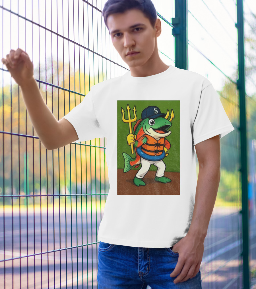 Seattle Mariners 2025 Humpy Salmon Mascot With Trident T-Shirt