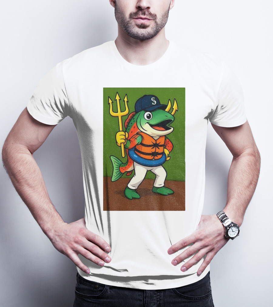 Seattle Mariners 2025 Humpy Salmon Mascot With Trident T-Shirt