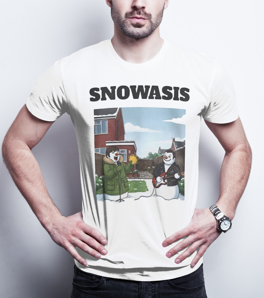 Snowasis Snowman Winter Oasis Vintage Guitar Tambourine Scene T-Shirt