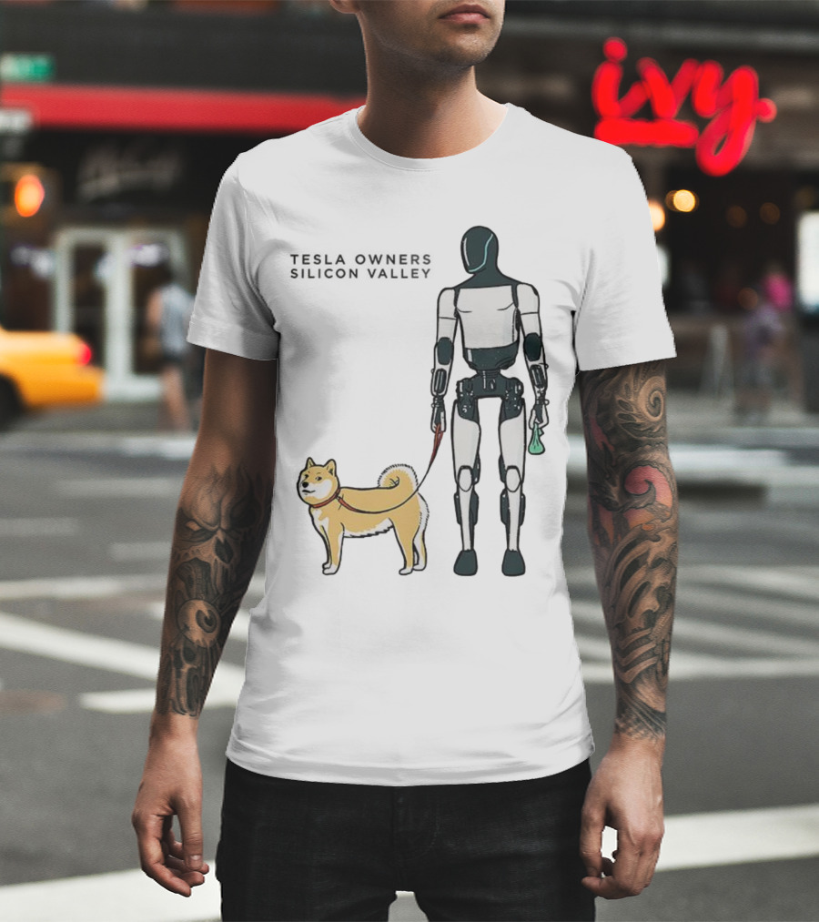 Tesla Owners Silicon Valley Optimus Robot Walking Doge Dog T-Shirt
