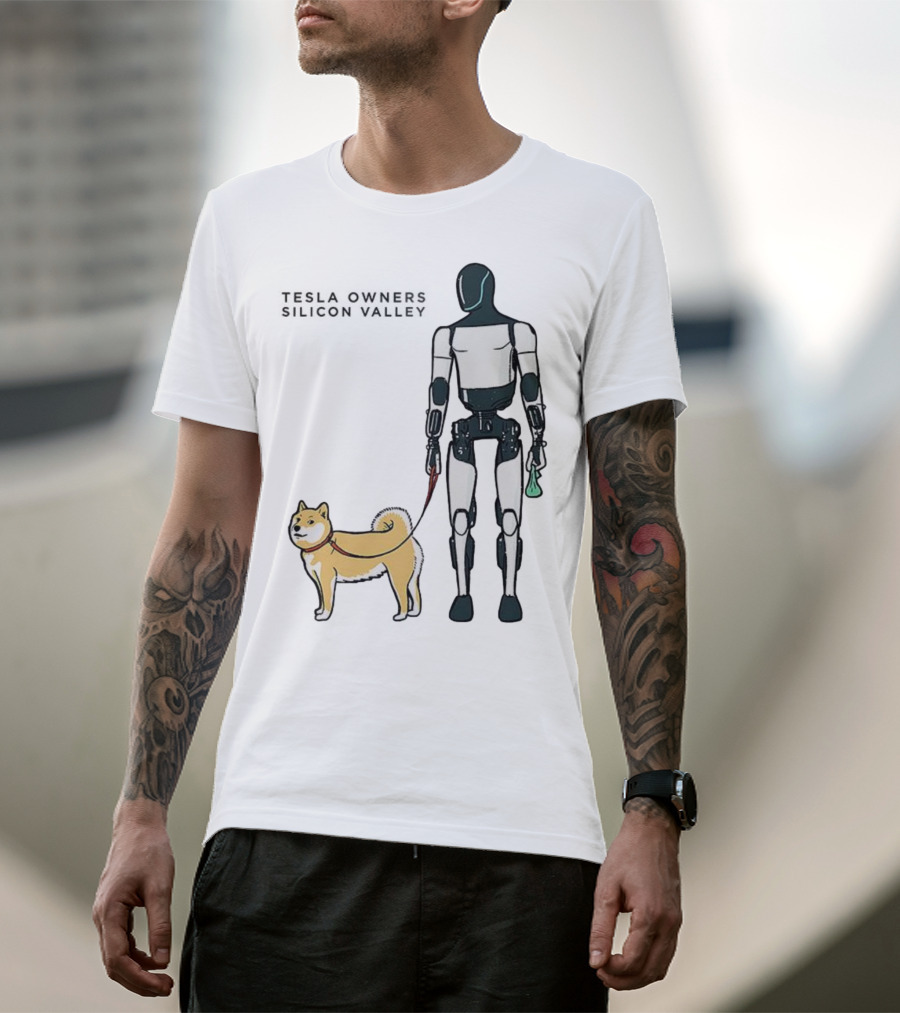 Tesla Owners Silicon Valley Optimus Robot Walking Doge Dog T-Shirt