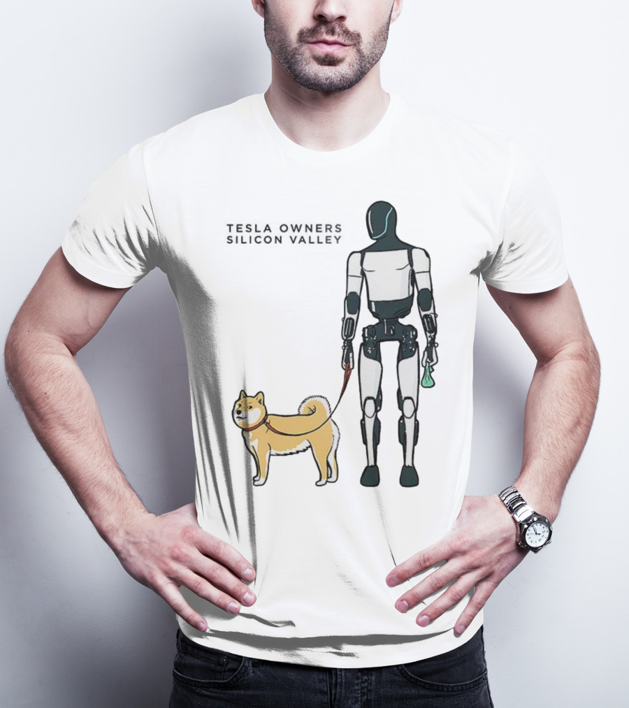 Tesla Owners Silicon Valley Optimus Robot Walking Doge Dog T-Shirt