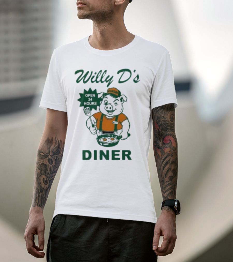 Wilderado Willy D's Diner Open 24 Hours Pig Cooking Eggs T-Shirt