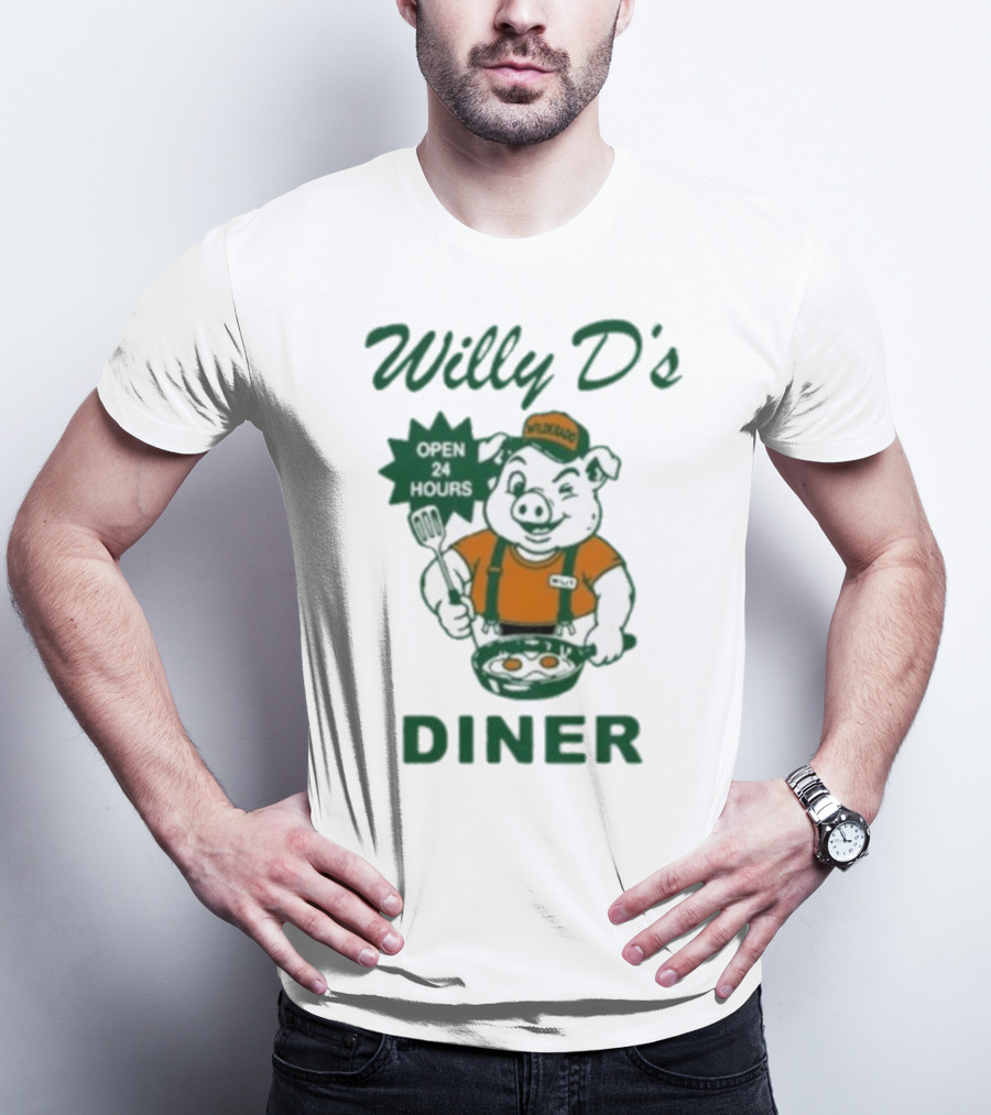 Wilderado Willy D's Diner Open 24 Hours Pig Cooking Eggs T-Shirt