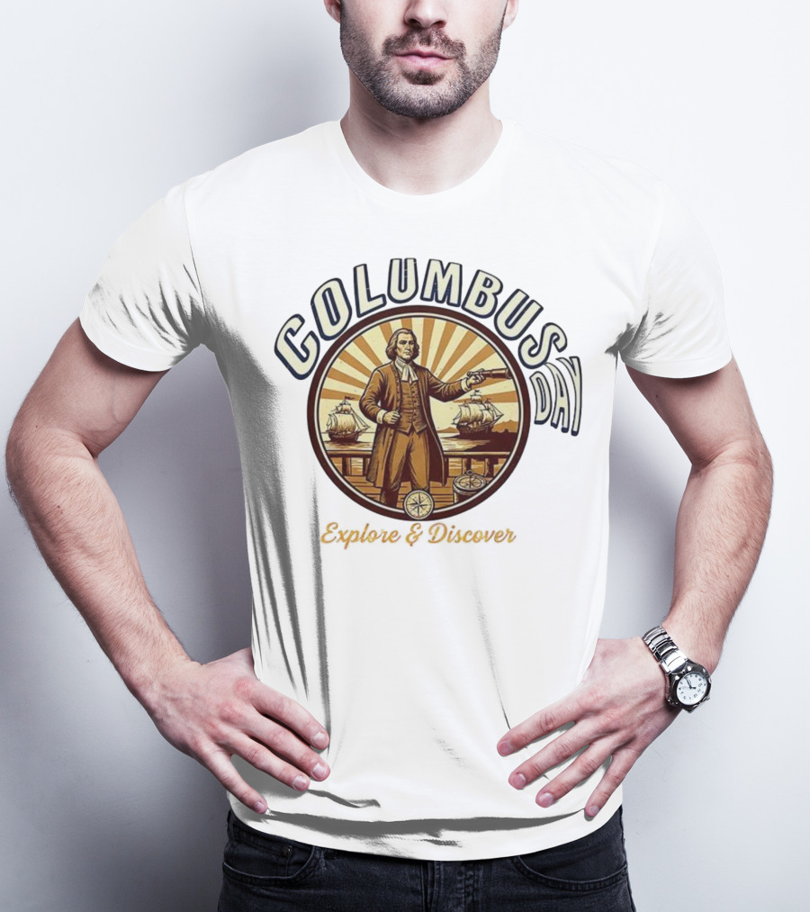 Columbus Day Explore And Discover Retro Vintage Style T-Shirt