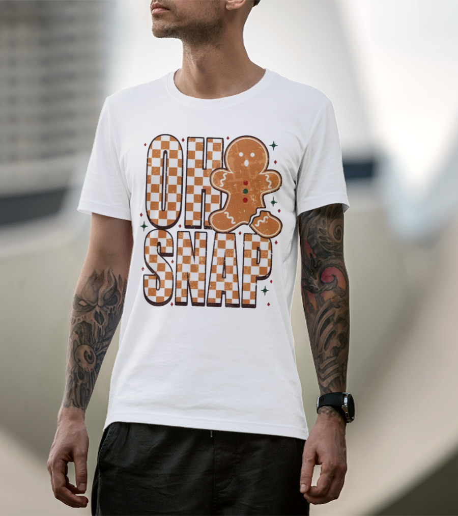 Oh Snap Gingerbread Merry Christmas Checkered Pattern T-Shirt