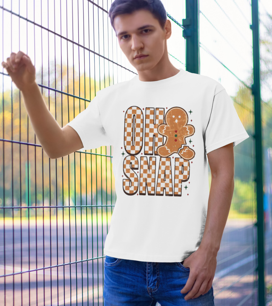 Oh Snap Gingerbread Merry Christmas Checkered Pattern T-Shirt