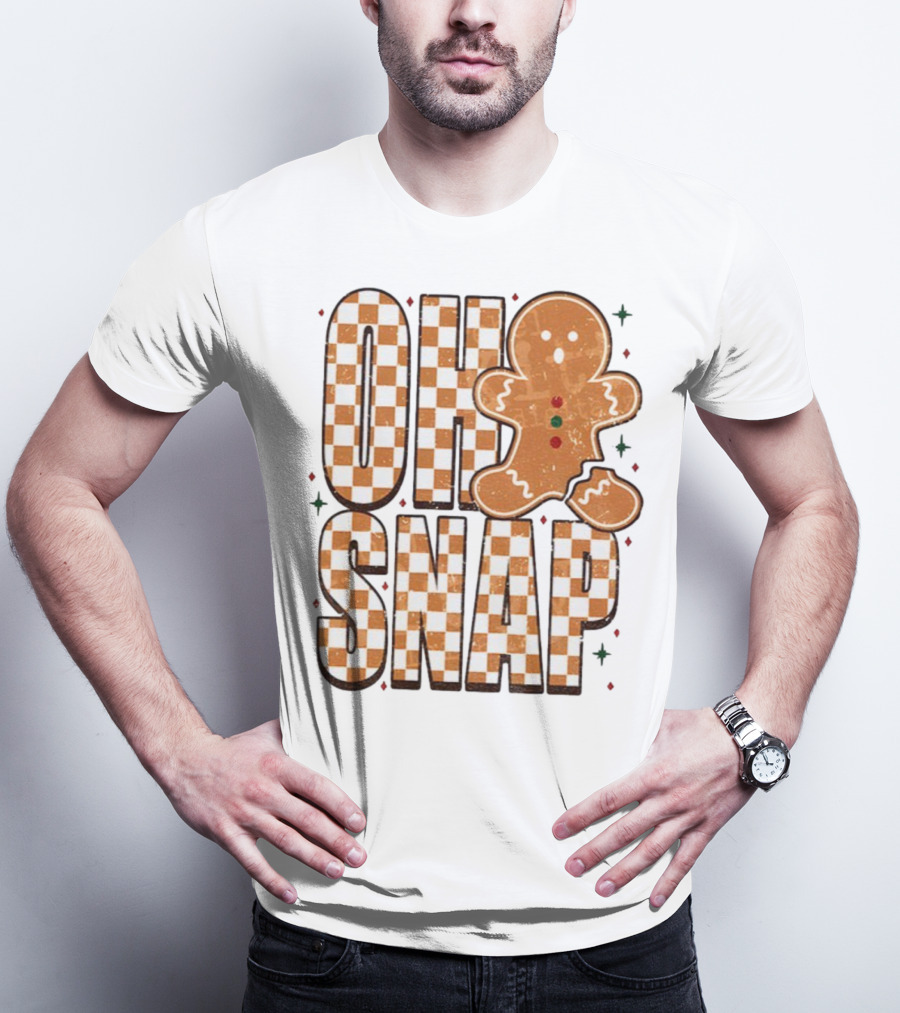 Oh Snap Gingerbread Merry Christmas Checkered Pattern T-Shirt