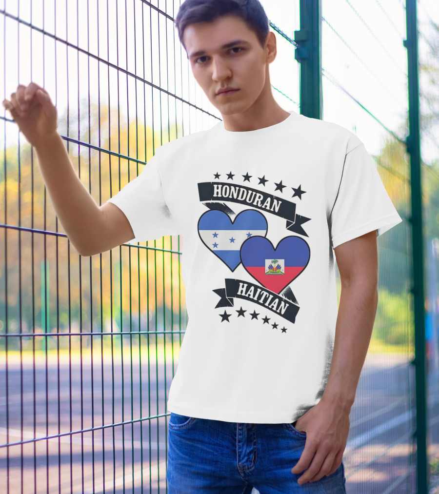 Honduran Haitian Heart Flags Stars Banner T-Shirt
