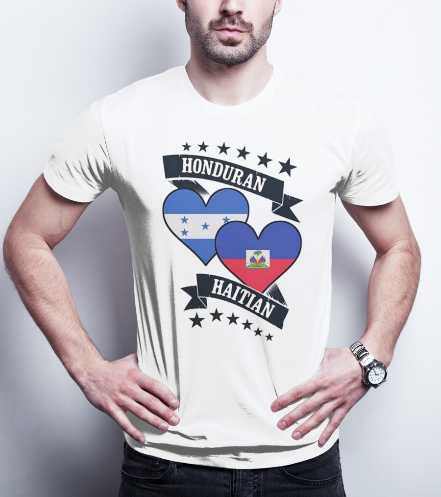 Honduran Haitian Heart Flags Stars Banner T-Shirt