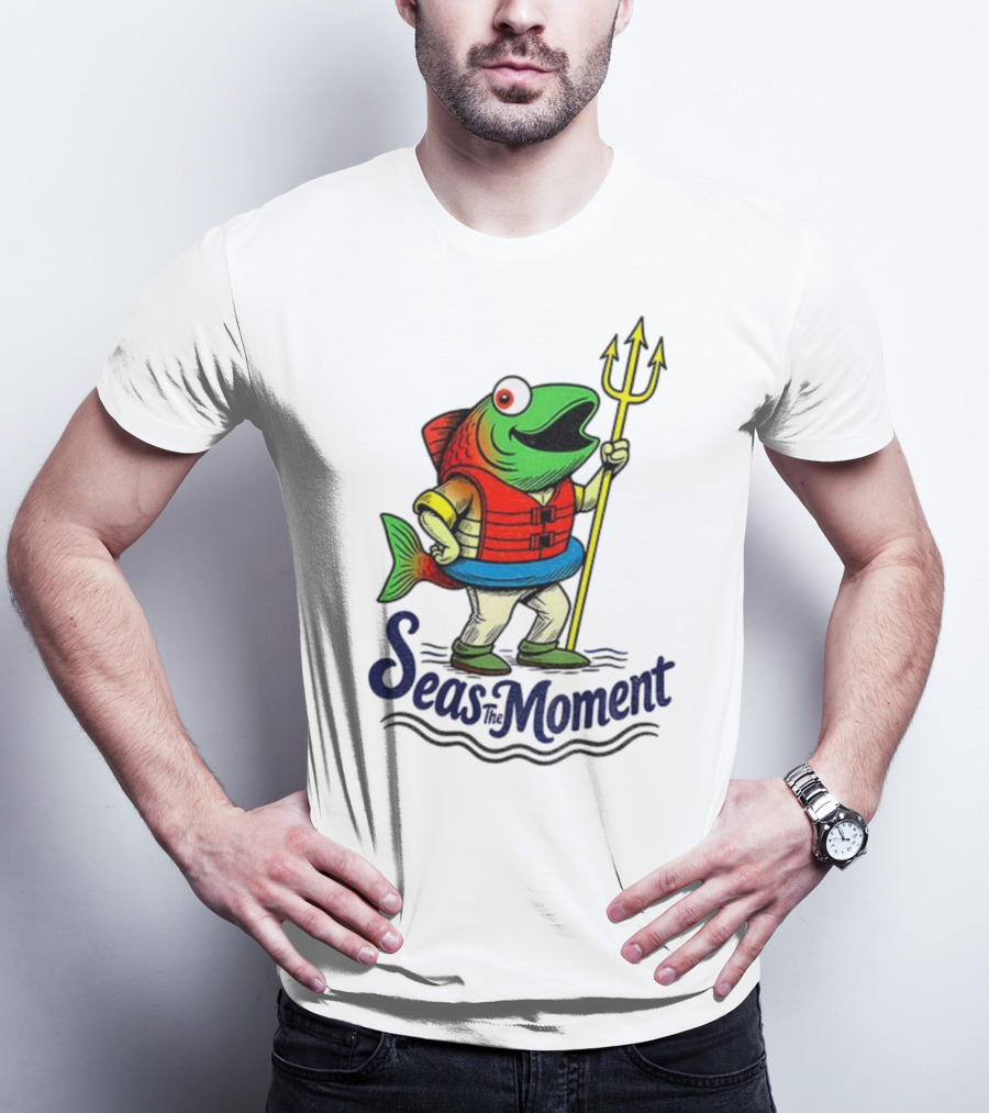 Seas The Moment Humpy Salmon Holding Trident Seattle Mariners MLB Baseball Fan Apparel T-Shirt