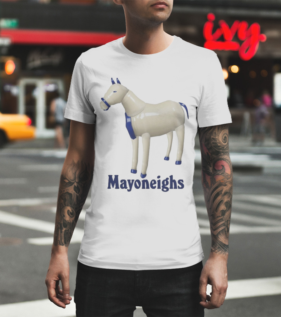 Mayoneighs Horse Creamy Figurine Blue Accents T-Shirt