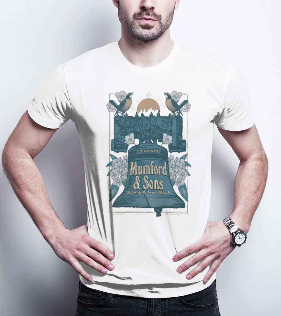 Mumford And Sons Philadelphia 10.14.2025 Liberty Bell Floral Design T-Shirt