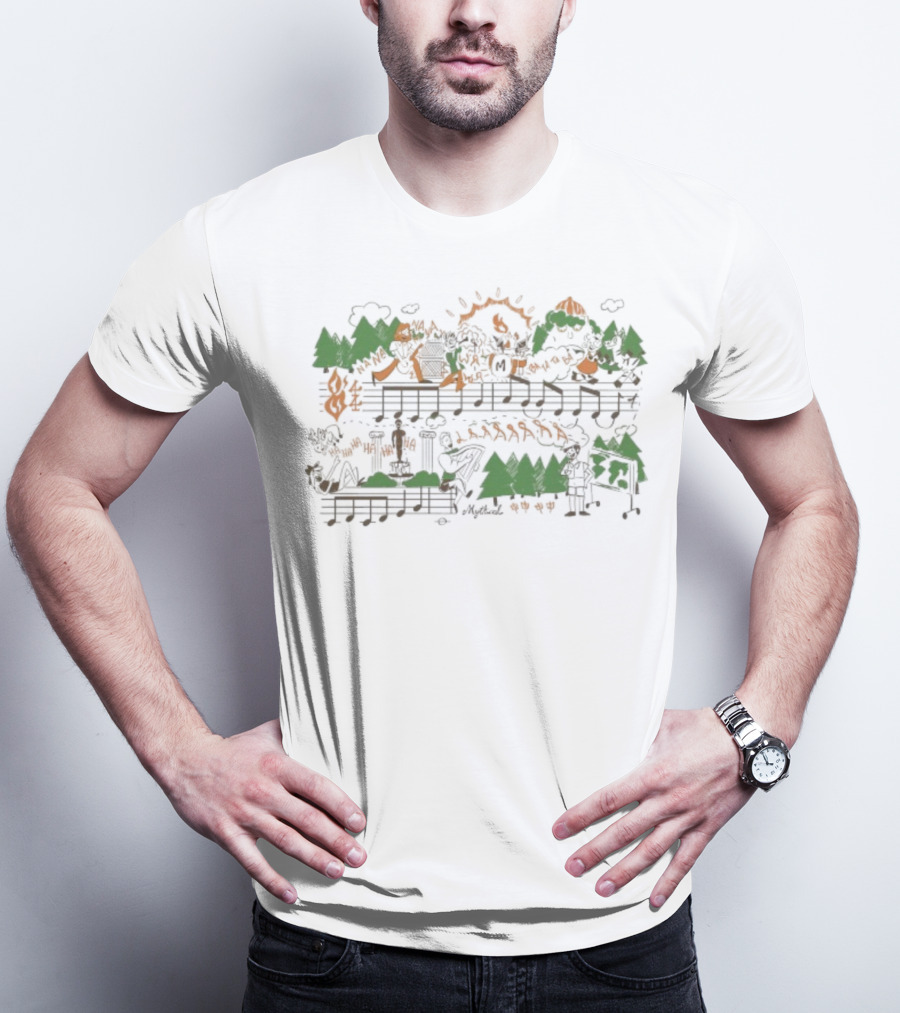 Mythical GMM Theme Song Music Notes Forest And Mountains Illustration T-Shirt