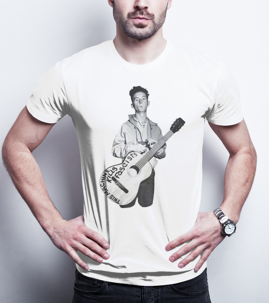 Woody Guthrie This Machine Kills Fascists Anti-Fascist Vintage Guitar Message T-Shirt