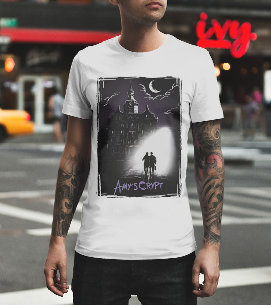 Amy's Crypt Haunted Mansion Moonlit Silhouette Halloween 2025 T-Shirt