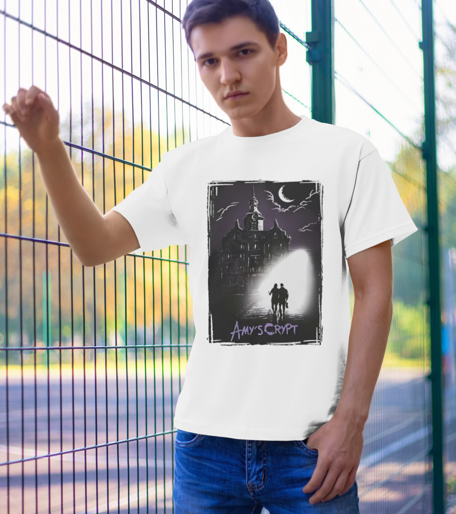 Amy's Crypt Haunted Mansion Moonlit Silhouette Halloween 2025 T-Shirt