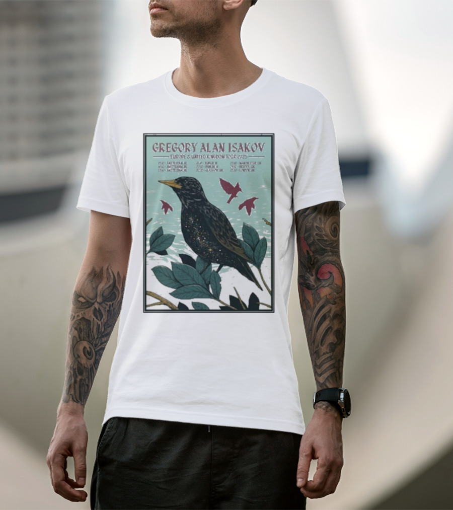 Gregory Alan Isakov Europe & United Kingdom Tour 2025 Black Bird Artwork T-Shirt
