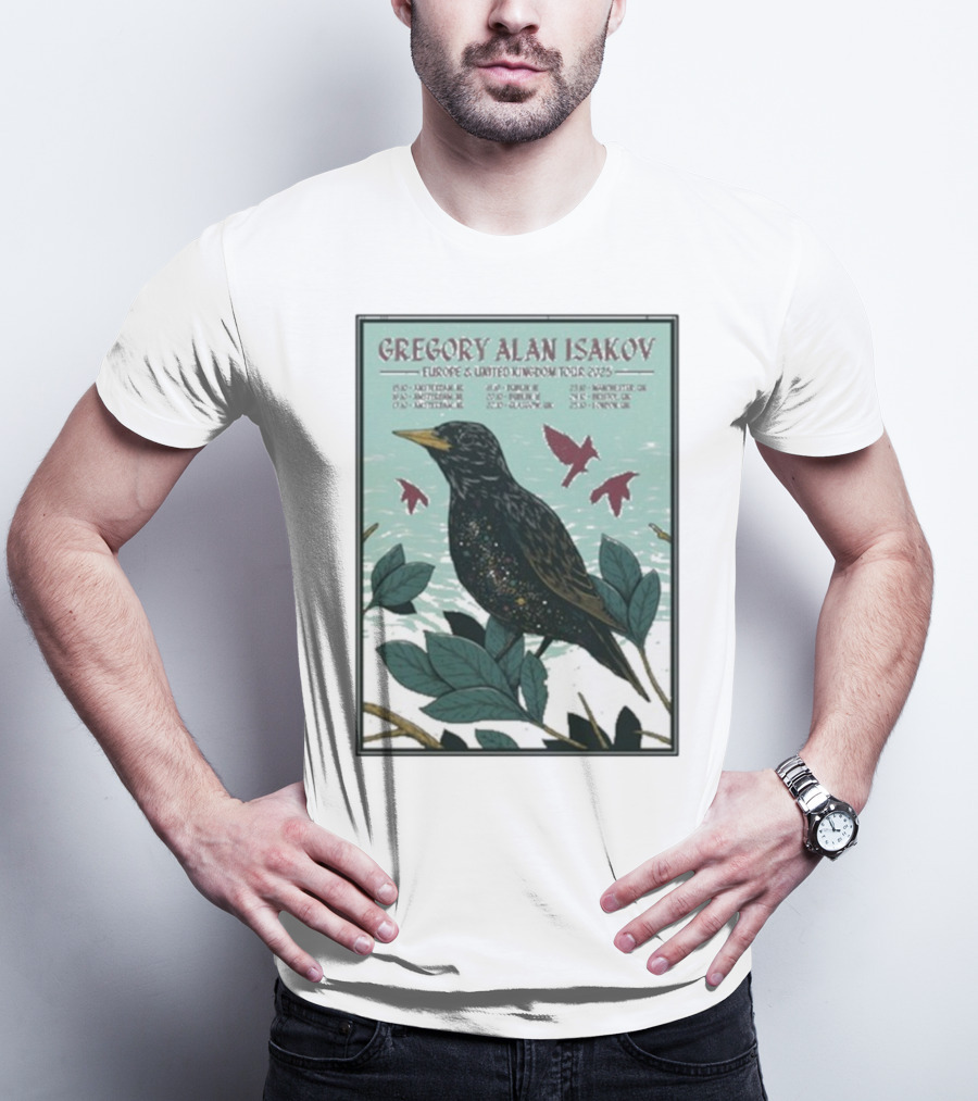 Gregory Alan Isakov Europe & United Kingdom Tour 2025 Black Bird Artwork T-Shirt