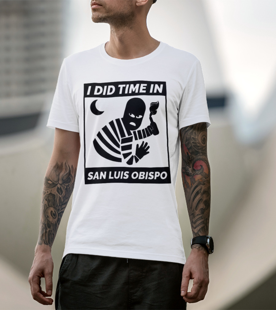 I Did Time In San Luis Obispo Retro Prison Bars Crescent Moon T-Shirt
