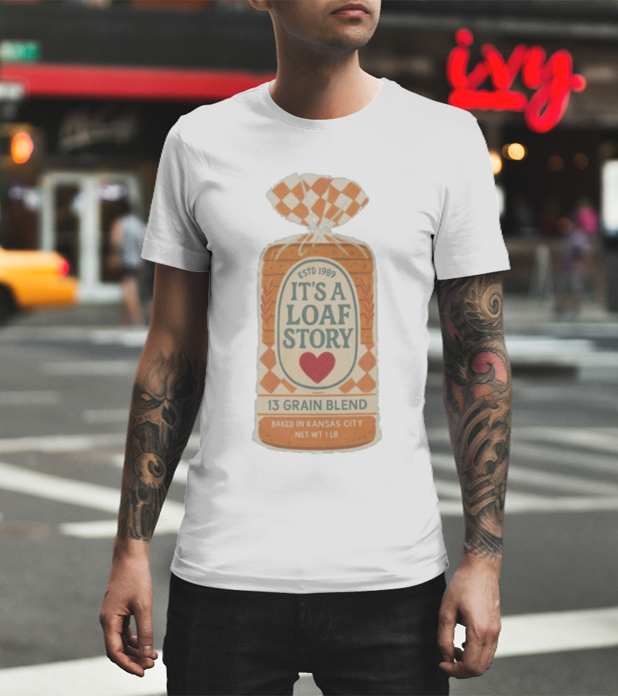 It's A Loaf Story 13 Grain Blend Baked In Kansas City Est 1989 Heart Checkered Package T-Shirt