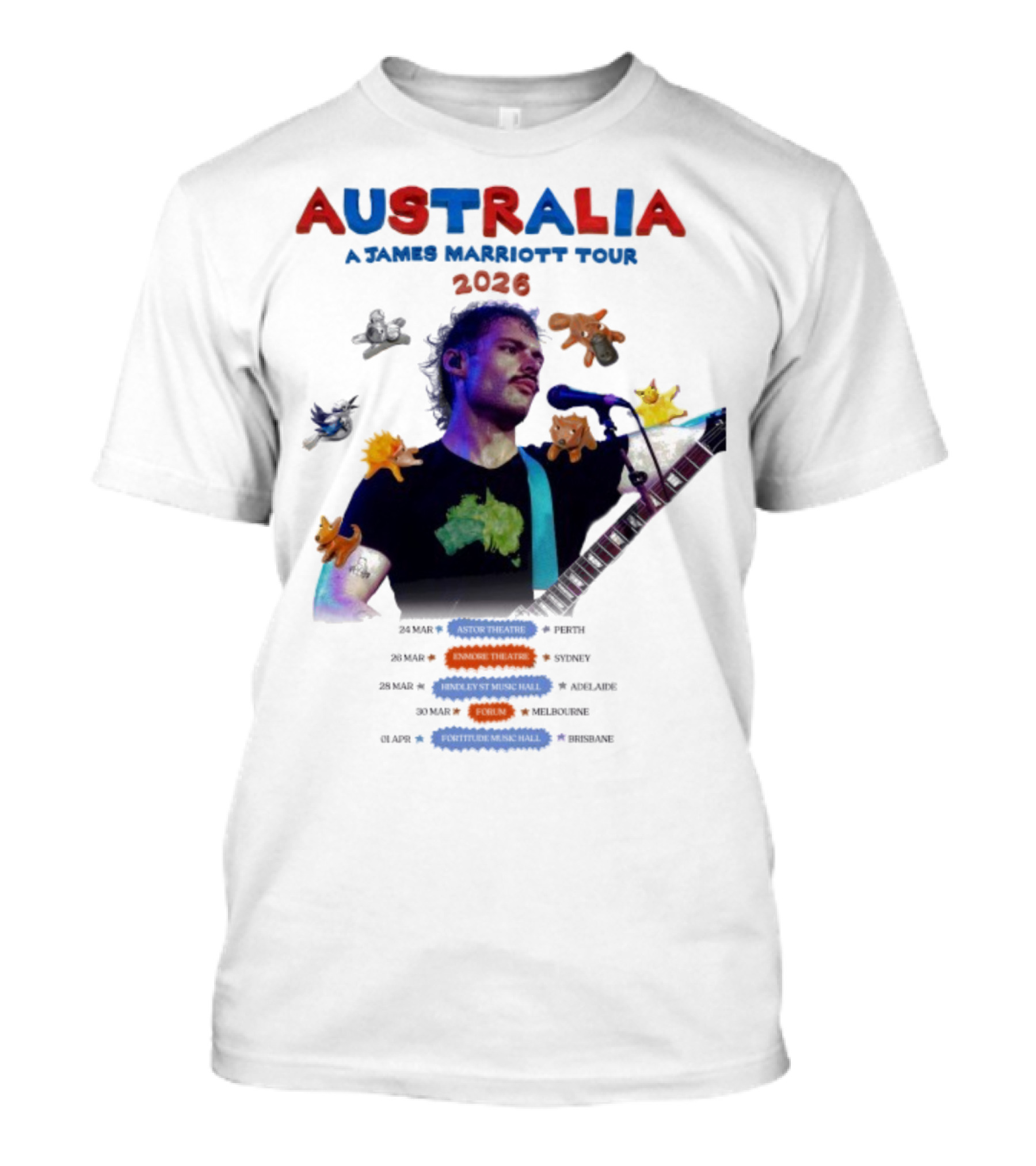 James Marriott Australia Tour 2026 Colorful Dates And Animals T-Shirt