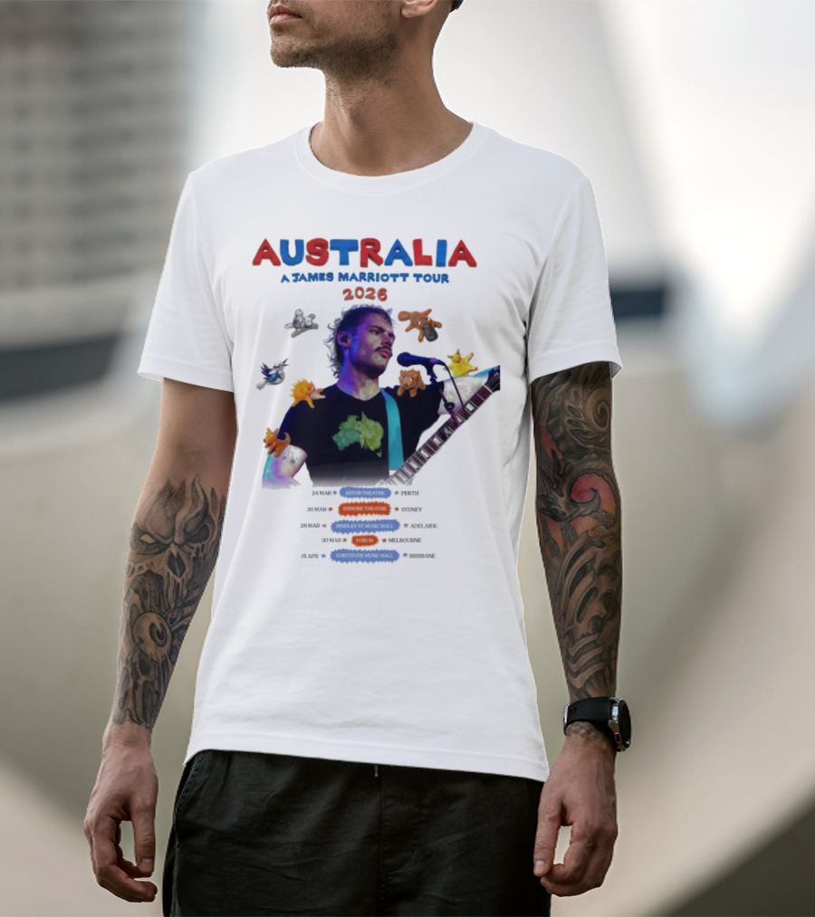 James Marriott Australia Tour 2026 Colorful Dates And Animals T-Shirt