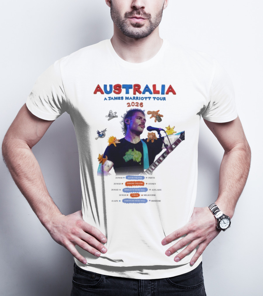 James Marriott Australia Tour 2026 Colorful Dates And Animals T-Shirt