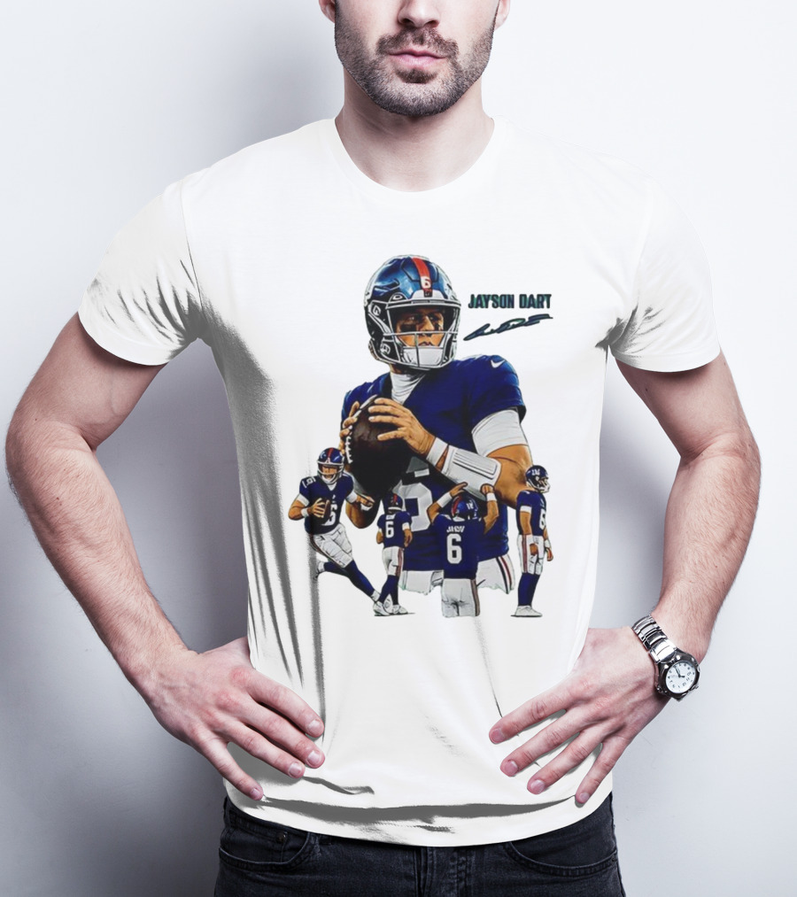 Jaxson Dart New York Giants NFL Football Signature Quarterback Action T-Shirt