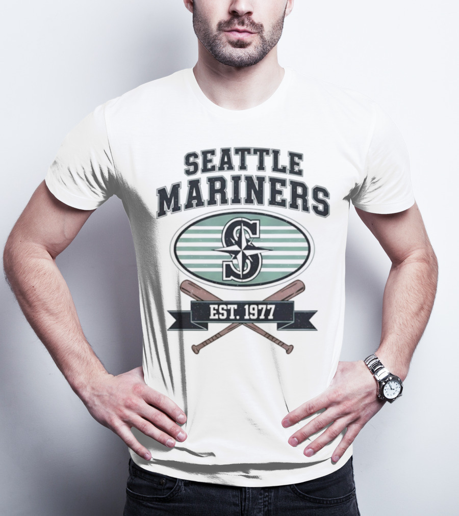 Seattle Mariners Baseball Est 1977 Logo And Crossed Bats T-Shirt