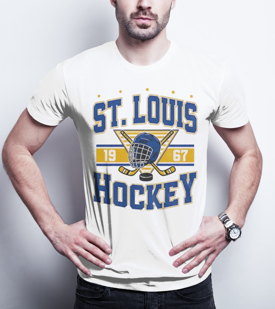 St. Louis Hockey Helmet Crossed Sticks 1967 T-Shirt