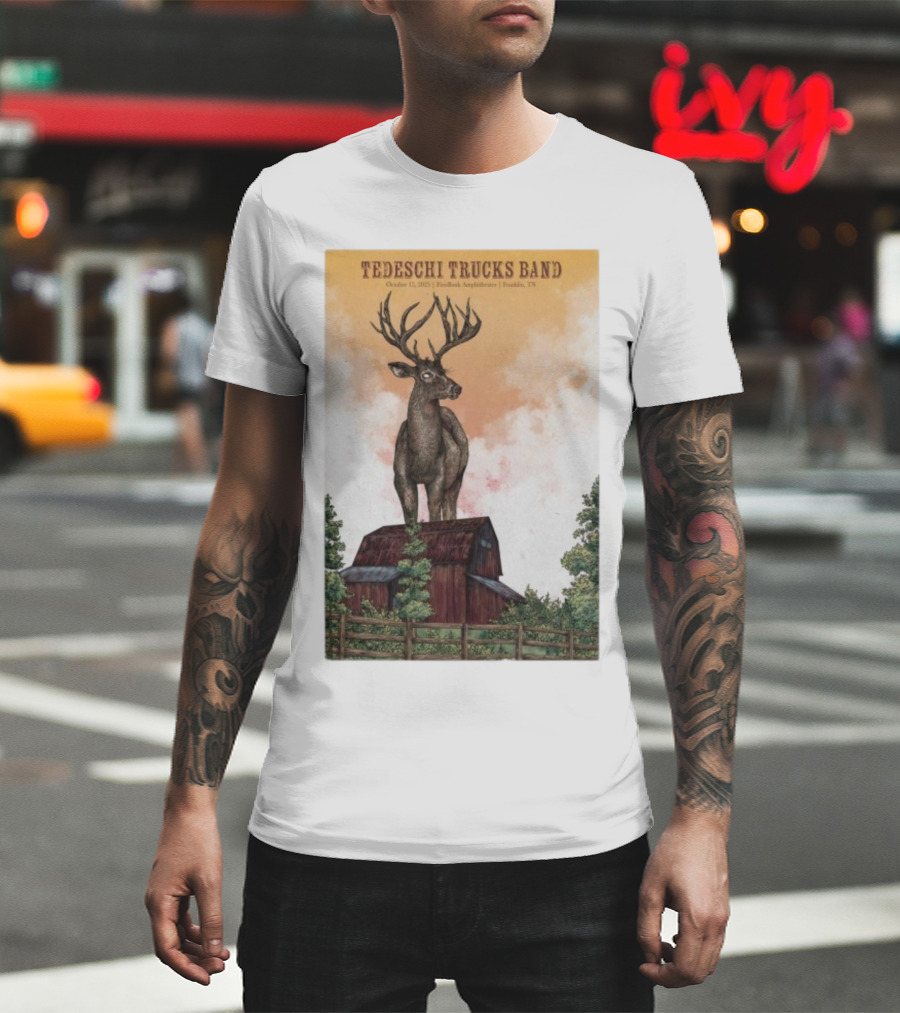 Tedeschi Trucks Band October 15 2025 FirstBank Amphitheater Franklin TN Deer On Barn T-Shirt