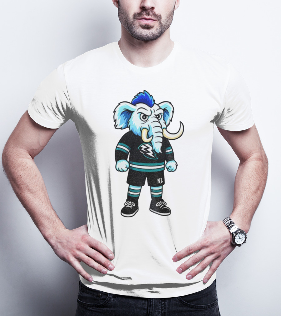 Tusky Utah Mammoth NHL Mascot Cartoon Lightning Logo T-Shirt