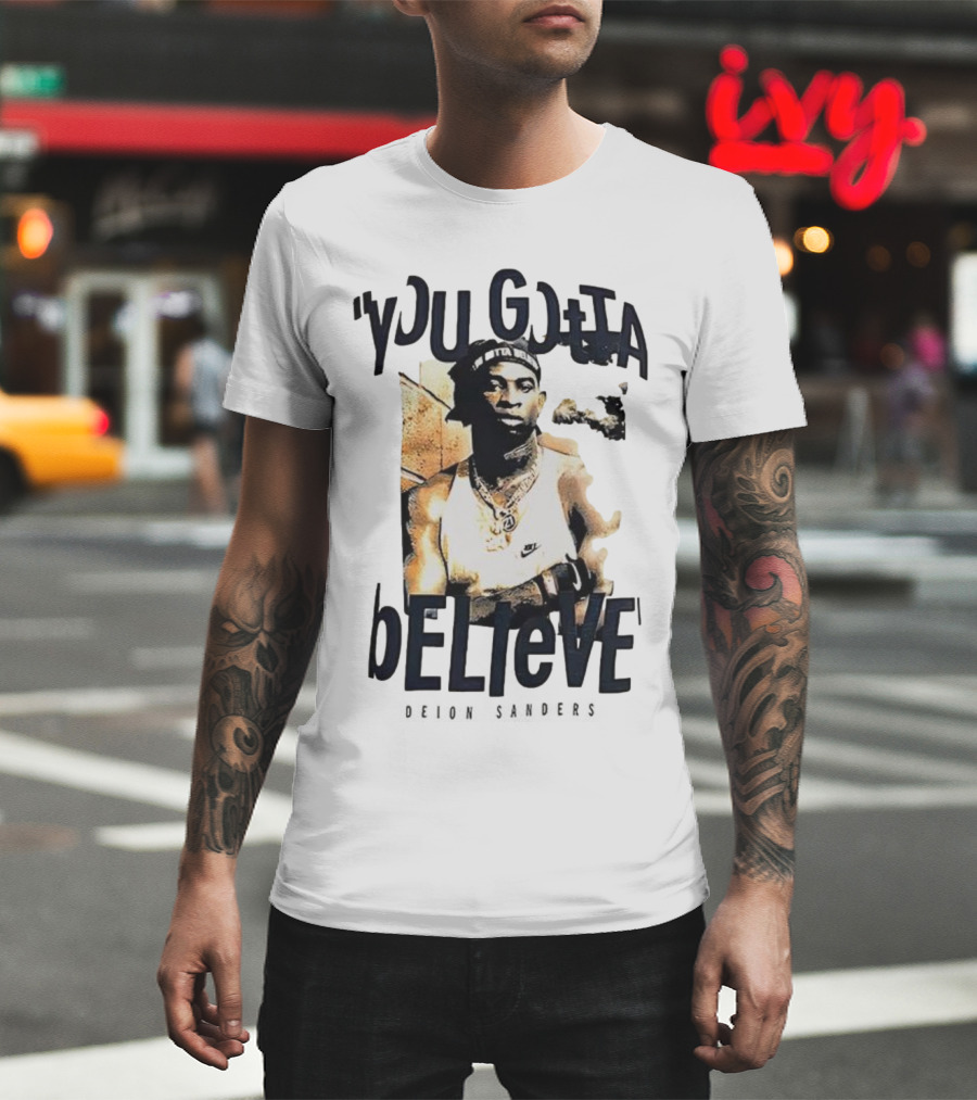 Deion Sanders You Gotta Believe Headband Athlete Image T-Shirt