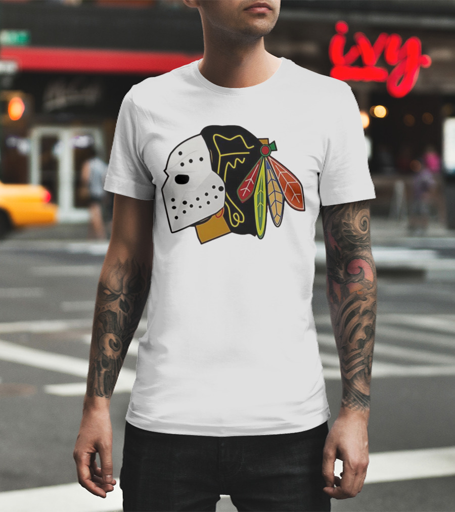 Chicago Blackhawks Hockey Mask Team Colors T-Shirt