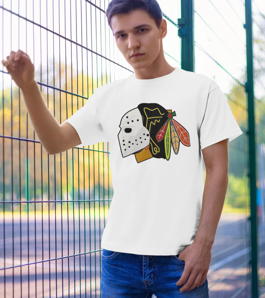Chicago Blackhawks Hockey Mask Team Colors T-Shirt